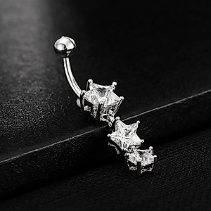 Belly Button Rings 14G 316L Surgical Steel Cute White Star Dangle Cubic Zirconia Navel Piercing Jewelry