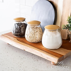 Set of 3 Round Glass Jars With Bamboo Lids - Modern, Glass Storage Containers for Coffee, Sugar, Candy, Rice, Pasta & More - Decorative 29 Ounce Borosilicate Glass Canisters With Airtight Lids