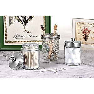 Apothecary Jars Bathroom Vanity Organizer -Countertop Canister Jar with Storage Lid - Qtip Dispenser Holder Glass for Qtips,Cotton Swabs,Makeup Sponges ,Hair Band - Brushed Nickel (1 Pack)