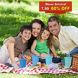 Mfacoy 4 Pack Wheat Straw Cups with Lid and Straws, 10 oz Unbreakable Kids Cups, Reusable Drinking Cups, Small Water Cups, Colourful Tumbler Cups for Kitchen, BPA Free, Dishwasher & Microwave Safe