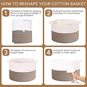 XXXL Blanket Basket Large Blanket Storage Living Room 21.7" x 21.7" x 13.8" Basket for Storing Blankets and Toys + Small Basket for Toys, Keys| Basket for Blankets Brown and White