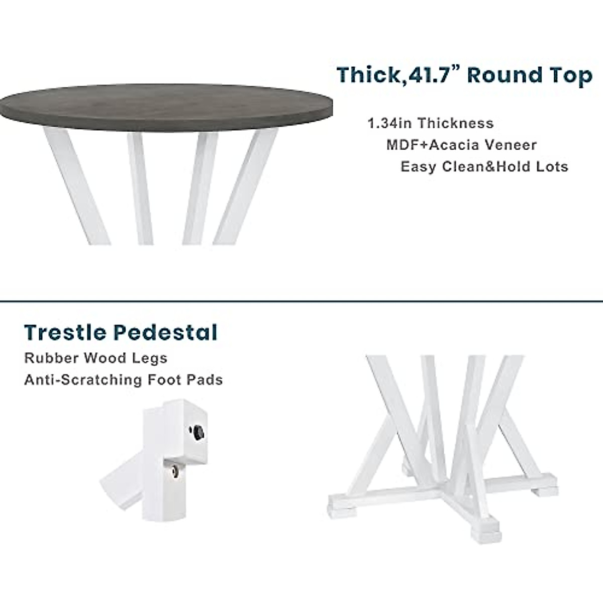 LCH 5-Piece Round, Farmhouse Rustic Counter Height Set with 1 Table and 4 Chairs for Home Kitchen, Dining Room (Grey)