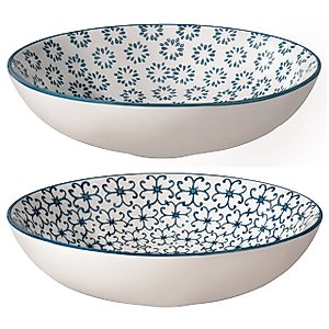Bloomingville Ceramic Pasta Bowl Kristina - colorful Serving Dish Dia 7.5'' H 2'', blue, Stoneware, Set of 2 Styles, content 19.25 fl oz