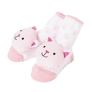 Baby Dumpling C.R. Gibson Cat Rattle Sock Booties for Newborns, Infants, and Babies - 1 Pair