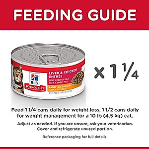 Hill's Science Diet Light, Adult 1-6, Weight Management Support, Wet Cat Food, Liver & Chicken Minced, 5.5 oz Can, Case of 24