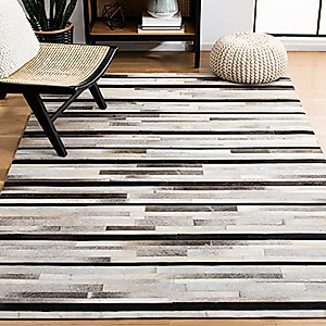 SAFAVIEH Studio Leather Collection 5' x 8' Ivory / Black STL816A Handmade Mid-Century Modern Leather Area Rug