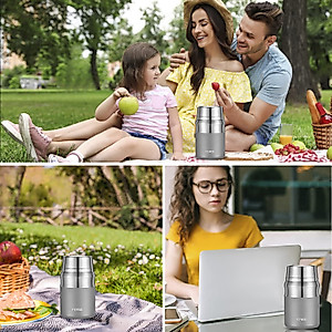 FEWOO Thermos for Hot Food, Vacuum Insulated Soup Containers, 24oz Stainless Steel Lunch Box for Kids Adults, Thermal Food Jar for School Office Travel (Silver)