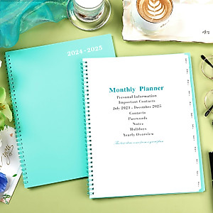 2024-2025 Monthly Planner - Monthly Planner/Calendar 2024-2025, 12-Month Planner with Tabs, JUL. 2024 - JUN. 2025, 8.5" x 11", Contacts + Dual-Sided Pocket + Thick Paper + Twin-Wire Binding - Green