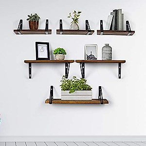 TJ.MOREE Floating Shelves Wall Mounted Decor Set of 3 - Carved Carbonized Brown