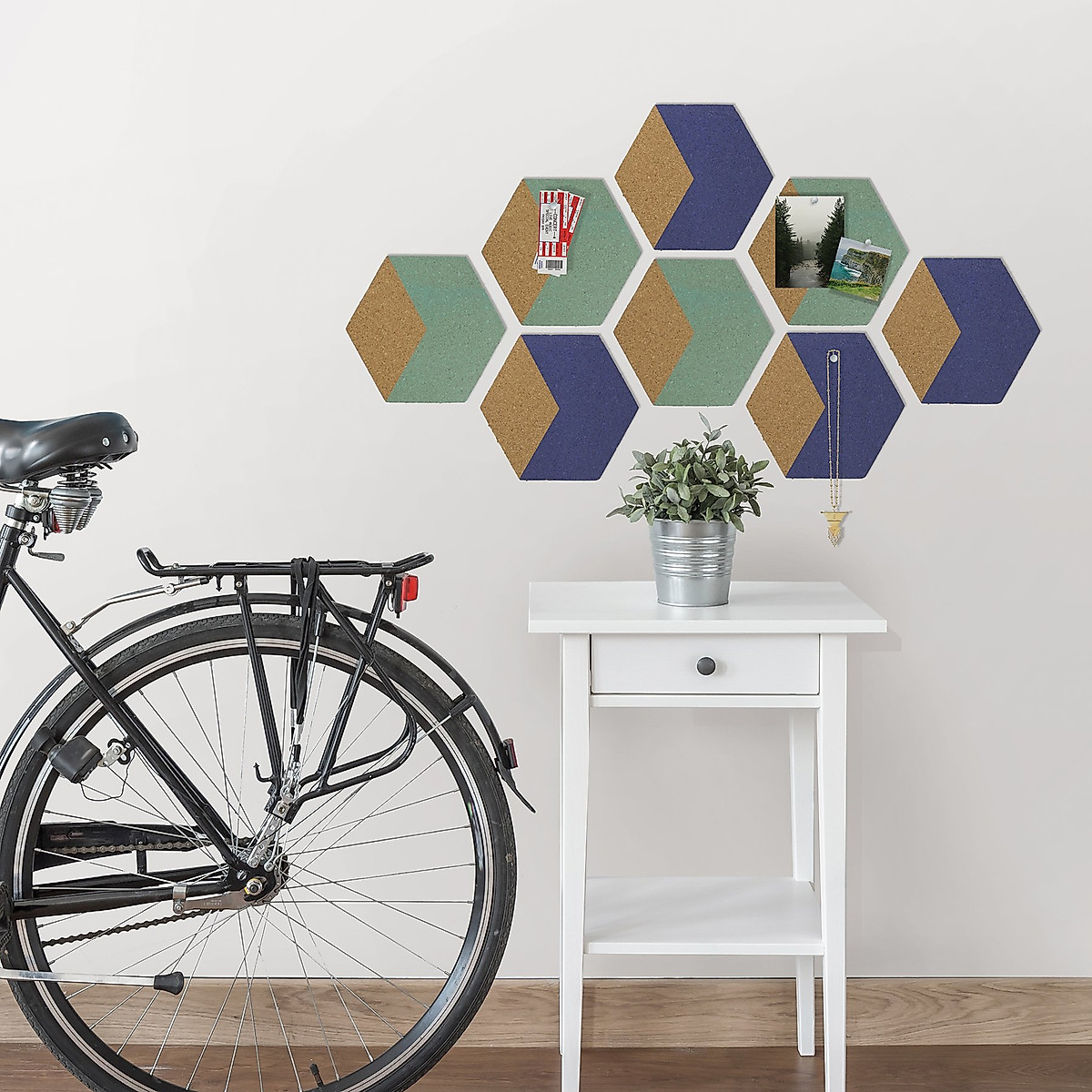 WallPops WPK2347 Blue Hex Green Cork Organizer Shapes