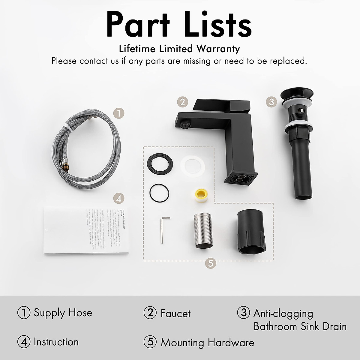 KES Black Bathroom Faucet Single Handle & Bathroom Sink Drain with Overflow, cUPC Certified Vanity Faucet with Pop Up Drain Stopper Stainless Steel Matte Black, L3156ALFF12-BK-C2