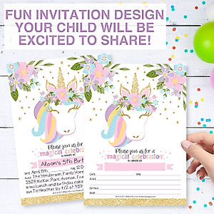 Hadley Designs 25 Pastel Unicorn Kid Party Invitation, Birthday Royal Princess Queen Crown Girl Bday Invite, Magical Rose Pink Gold Floral Glitter Rainbow Bday Idea, Magic Fairytale Printable Template