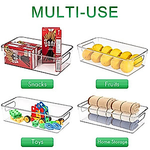 8 pack Refrigerator Organizer Bins, Organizer Bins with Handles, Fridge Organizer for Freezers, Kitchen Countertops and Cabinets, Food Grade BPA-free(Clear)