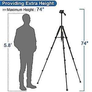 Endurax 74 Camera Tripod for Canon Nikon Sony, DSLR Tripod Stand Tall with Phone Mount and Carry Bag