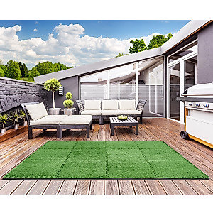 Sorbus Grass Foam Floor Tiles - 12 Interlocking Mats of 24"X24” Total of 48 Sq Ft for Kids Outdoor Toys, Playroom, Deck, Patio, Basement Home Gym - Artificial Carpet Grass Turf Indoor Outdoor Flooring