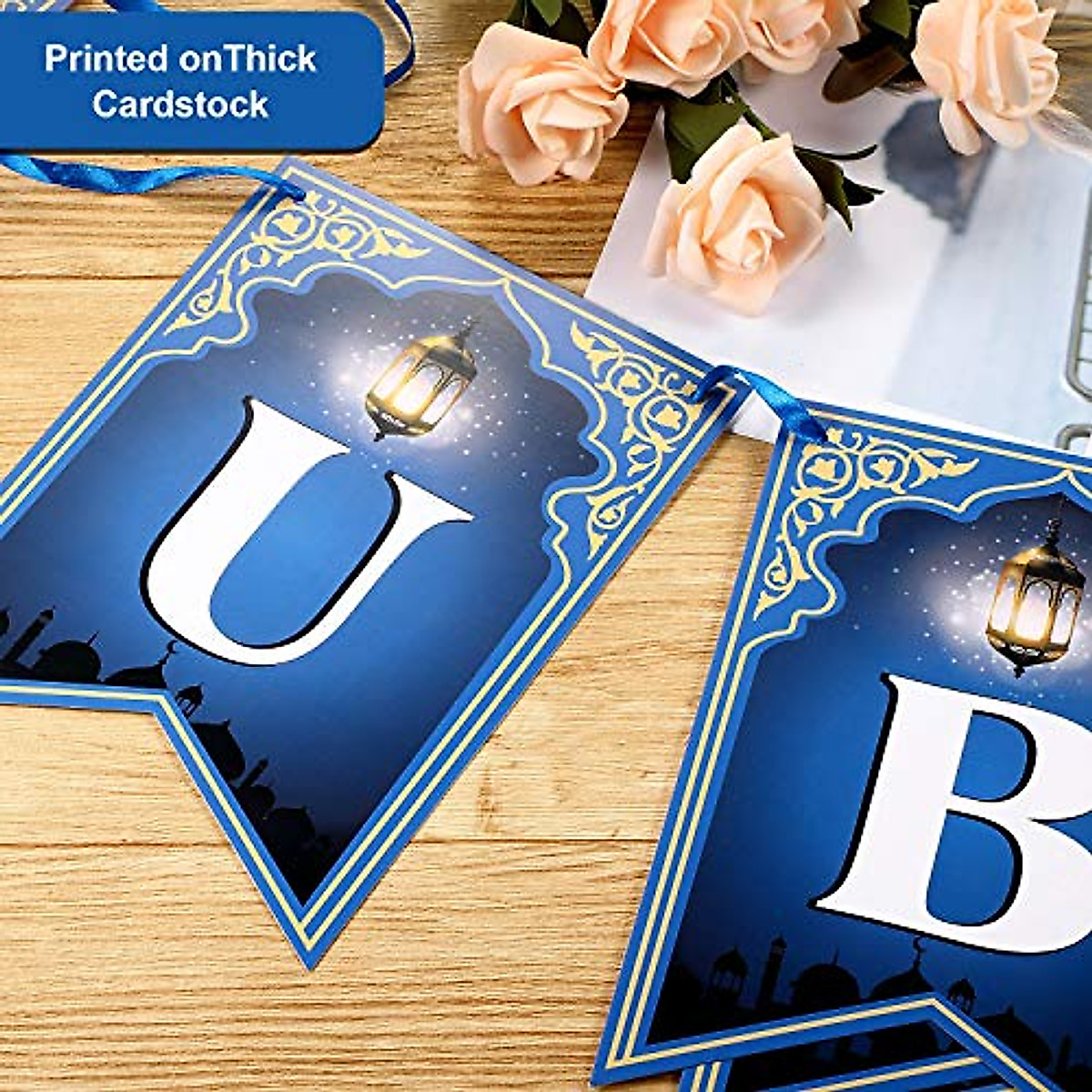 No DIY Required Muslim Ramadan Party Supplies Decorations, Blue Eid Celebration Decoration for Muslim (Eid Mubarak)