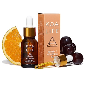 KOA LIFE Facial Oil and Vitamin C Serum - Invigorating Face Oil Formulated with Vitamin E, Rosehip, Hemp, Safflower, and Grape Seed Oil, For Skin Brightening and Hydration, 0.5 Fl OZ