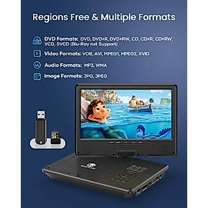 WONNIE 12.5" Portable DVD Player with 10.5" Swivel HD Screen,with Car Headrest Case,5-Hour Built-in Rechargeable Battery,Car Charger & AC Adapter, Supports USB/SD Card/Sync TV, Regions Free