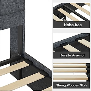 LED Queen Size Bed Frame with Storage Headboard and Charging Station,Upholstered Platform Bed with 3 Storage Drawers,Queen Bed Frame with LED Lights,No Box Spring,Noise-Free,Charcoal Gray