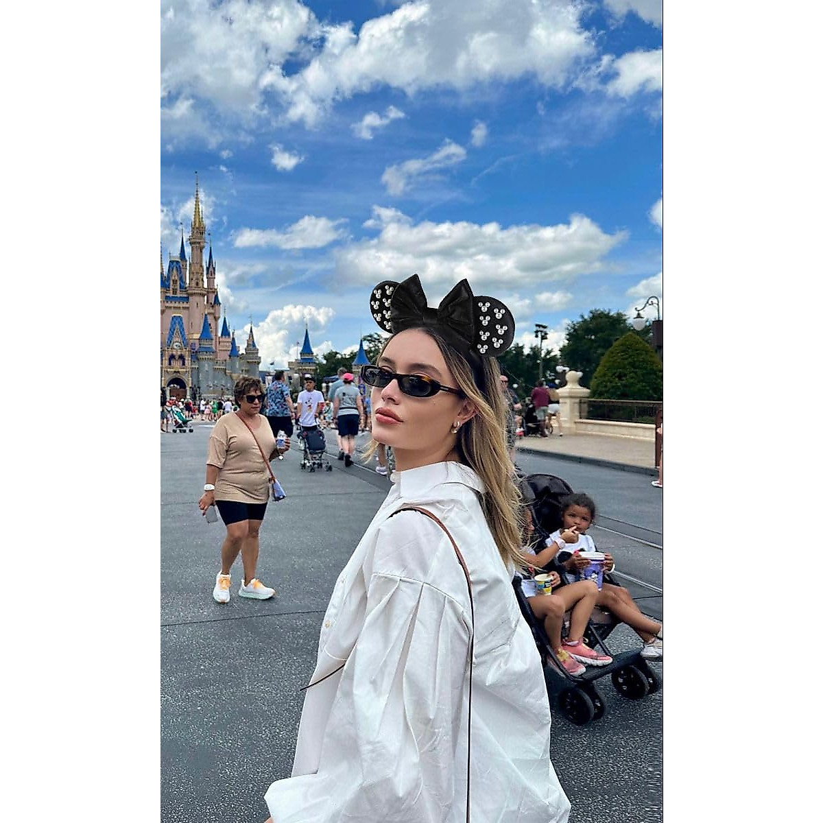 WOVOWOVO Mouse Ears Headbands for Women Girls Black Bow Pearl Hairbands Velvet Headband Christmas Cosplay Costume Princess Party Decorations