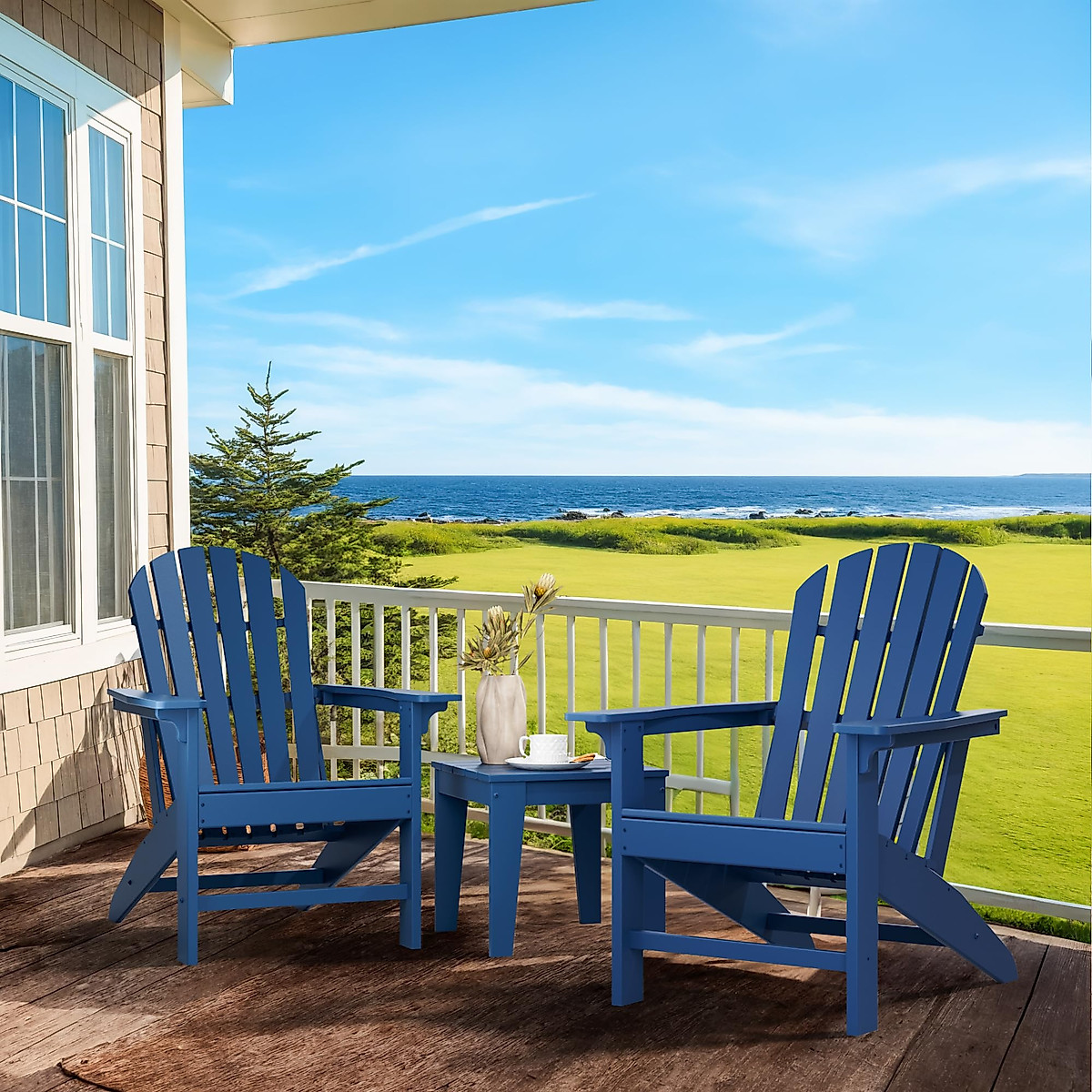 OTSUN Adirondack Chair Set of 2, Large Lawn Chair, Outdoor Chair Weather Resistance, Patio Chair for Yard, Porch, Garden, Deck, Swimming Pool, Navy Blue