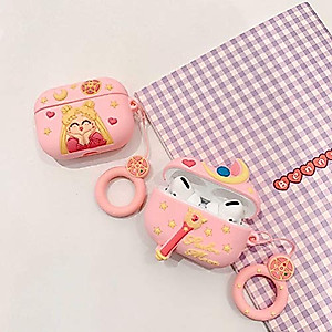 AirPods Pro Case, Kpurple Kawaii Soft Silicone Pink Sailor Moon Wand Cover with Apple AirPod pro AirPods 3 (2019) 3D Cartoon Magical Wand Protective Cool Fun Cute Lovely Girls (Magic Wand)