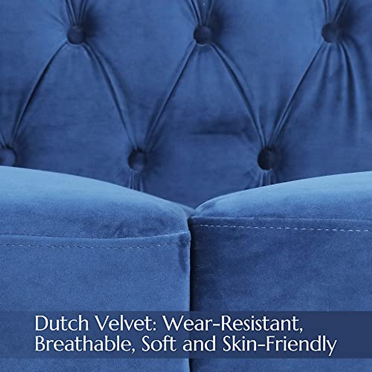 Vaztrlus Chesterfield Velvet Sofas for Living Room, Traditional Square Arm 3-Seater Sofa 82.5" Couch Deep Button Nailhead Tufted Blue Upholstered Couches Removable Cushion Easy to Assemble
