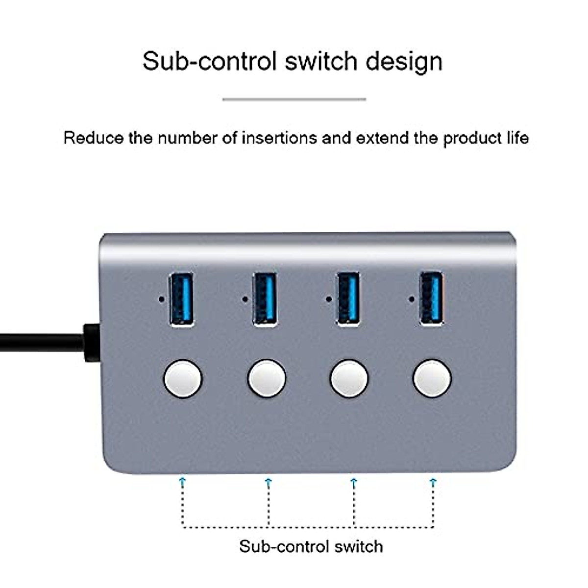 WJCCY Sub-Control Switch 4-Port USB 3.0 HUB Aluminum Alloy Upto 5Gbps Multi USB Splitter for Desktop Laptop