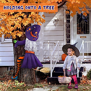 Crashing Flying Witch Halloween Decorations (63''H), Hanging into Tree Porch Pole Witches for Outdoor Front Yard Garden Patio Outside Party Decor