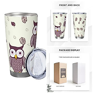 Owl Tree Branches Tumbler with Lid and Straw 20oz Stainless Steel Car Cup for Hot and Cold Drinks, Double Wall Insulated Travel Coffee Mug Reusable Drink Thermos Cup Birthday Gifts