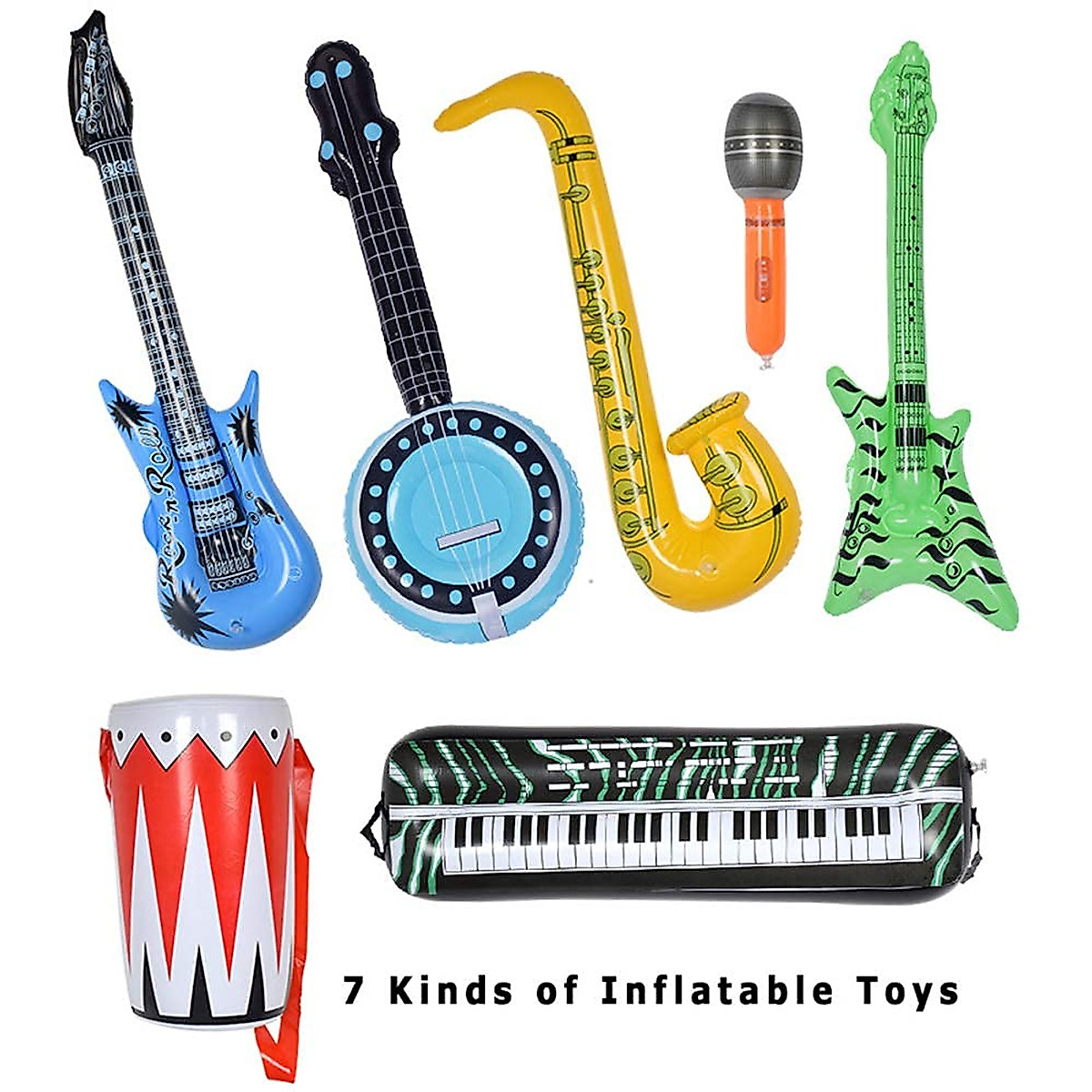 Max Fun Inflatable Rock Star Toy Set, 30 PCS 80s 90s Party Decorations Inflatable Party Props Musical Instrument Blow up Guitar Inflate Rock Band for Carnival Party Favors Rock and Roll Party Supplies