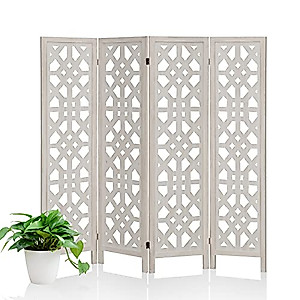 White Room Divider 4 Panel Cutout Room Divider and Folding Privacy Screens 5.6ft Temporary Wall Dividers Room Separator Free Standing Room Dividers for Home Office Restaurant Bedroom