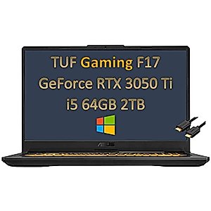 ASUS TUF Gaming F17 17.3" FHD 144Hz (64GB RAM, 2TB PCIe SSD, Intel 6-Core i5-11260H (Beat i7-10750H), RTX 3050 Ti), (1920×1080) IPS Laptop, RGB Backlit, Type-C, Wi-Fi 6, IST HDMI, Windows 10