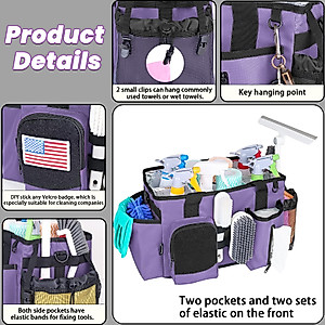 Timoxi Wearable Cleaning Caddy Bag, Cleaning Organizer with Handles, Cleaning Supply Tote with Adjustable Shoulder Strap for Cleaners & Housekeeper (Purple, 13.4'' x 7.3'' x 9.3'')