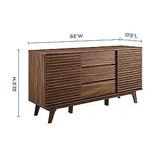 Modway Render 63" Mid-Century Modern Sideboard Buffet Table or TV Stand in Walnut
