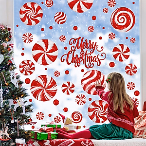 DULEFUN 8 Sheets Christmas Window Clings, Candy Window Decals Oil Painting Christmas Red Candy Stickers for Xmas Home Office School Decor Winter Glass Window Decoration