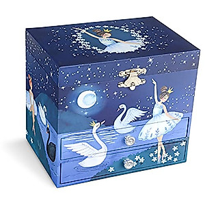 Jewelkeeper Ballerina Musical Jewelry Box with 2 Pullout Drawers, Glitter Design, Swan Lake Tune
