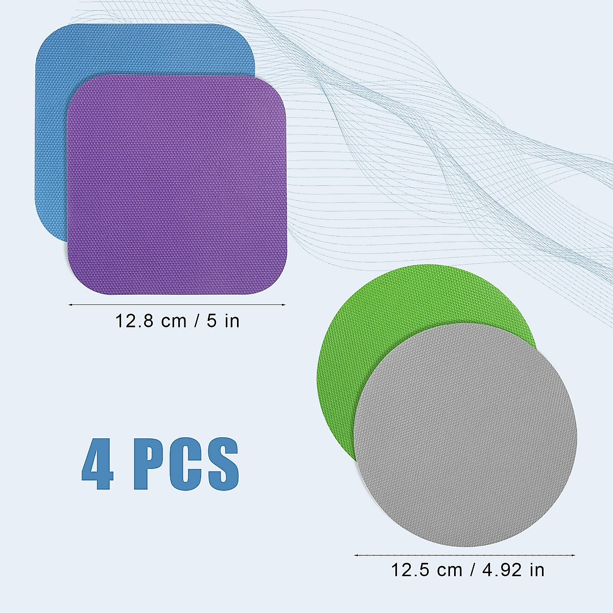 4pcs Bottle Opening Gripper, Rubber Jar Opener Multi-Purpose Jar Gripper Pads for Weak Hands Seniors Elderly Kitchen Coasters (Light Blue, Green, Purple, Gray)