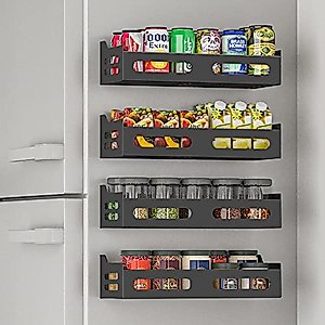 Magnetic Spice Rack Organizer for Refrigerator, LIDTOP 4pcs Hanging Spice Rack Wall Mount Metal Seasoning Organizer Rack Moveable Space Saver Fridge Spice Organizer for Refrigerator and Microwave Oven