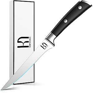 KnifeSaga Boning Knife 6 inch for kitchen, Japanese Razor Sharp Fillet Knife High Carbon Stainless Steel, Professional Meat Cutting Knife with Ergonomic Handle, Time-saving Deboning Knife