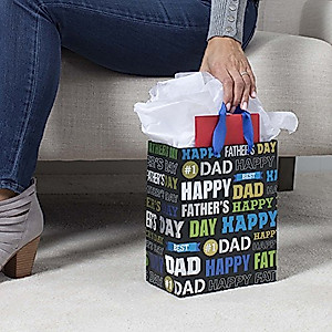 Hallmark 9" Medium Father's Day Gift Bag with Tissue Paper (Black, Green, Blue, Gold) "Best Dad" "Happy Father's Day"