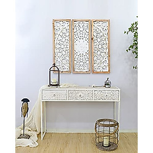 CASOLLY Carved Wood Wall Decor,Floral-Patterned Wooden Panels (Set of 3),Decorative Carved Wall Sculpture,39"x36"x1",for Living Room Bedroom Entrance Hall