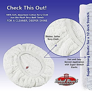 Detail Direct 10'' Polishing Bonnet, Cotton Terry Cloth for Orbital Polishers, Apply or Remove Car Wax or Polish (2 Pack), White