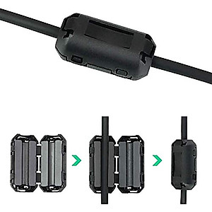 Tamicy 60 Pieces Clip-on Ferrite Ring Core RFI EMI Noise Suppressor Cable Clip for 3mm/ 5mm/ 7mm/ 9mm/ 13mm Diameter/Video Cable Power Cord (Black)