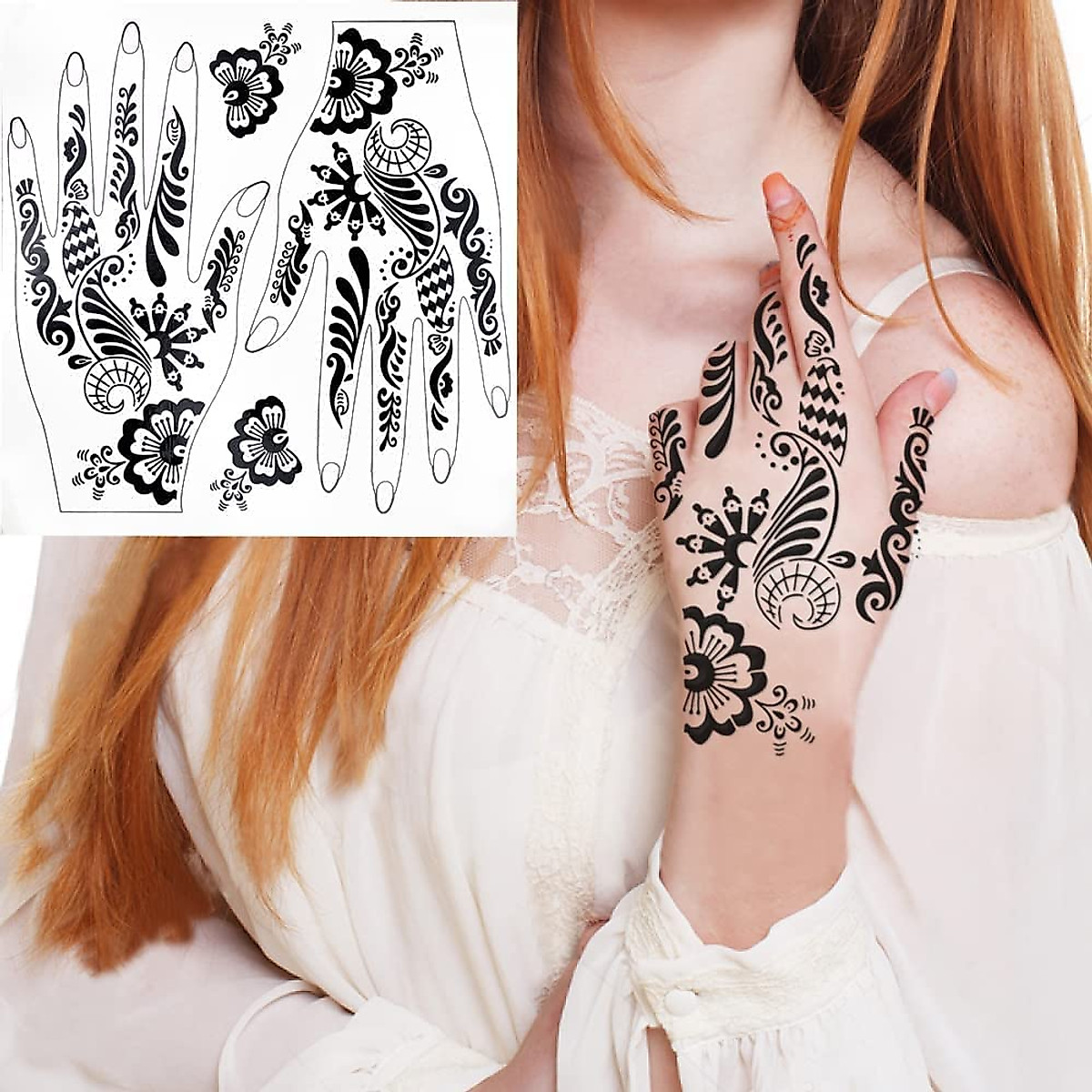9 Sheets Henna tattoo stickers Kit , Indian Waterproof temporary hand tattoo stickers, Lasting for Beach, Festivals, & Parties