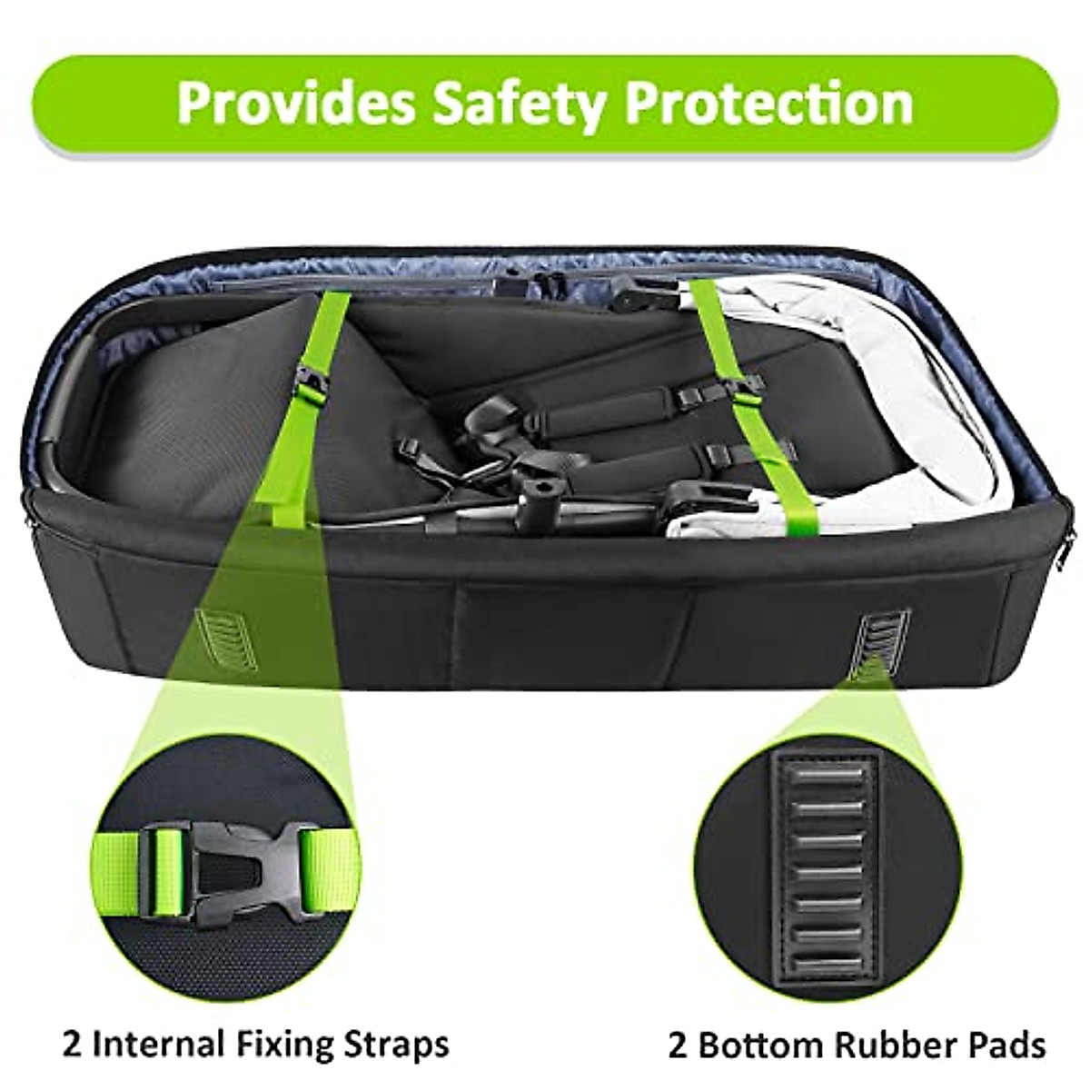 YOREPEK Padded Travel Bag Compatible with UPPAbaby RumbleSeat, Stroller Second Seat Bag for Airplane with 2 Inner Pockets, Large Storage Bag Organizer for Baby Travel Essentials, Black/Green