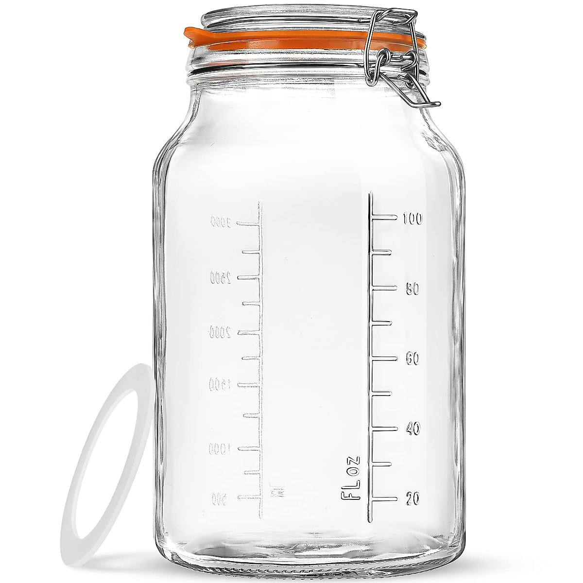 Folinstall Super Wide Mouth Glass Storage Jar with Airtight Lids, 1 Gallon Large Mason Jars with 2 Measurement Marks, Large Capacity for Pickle Jar, Overnight Oats