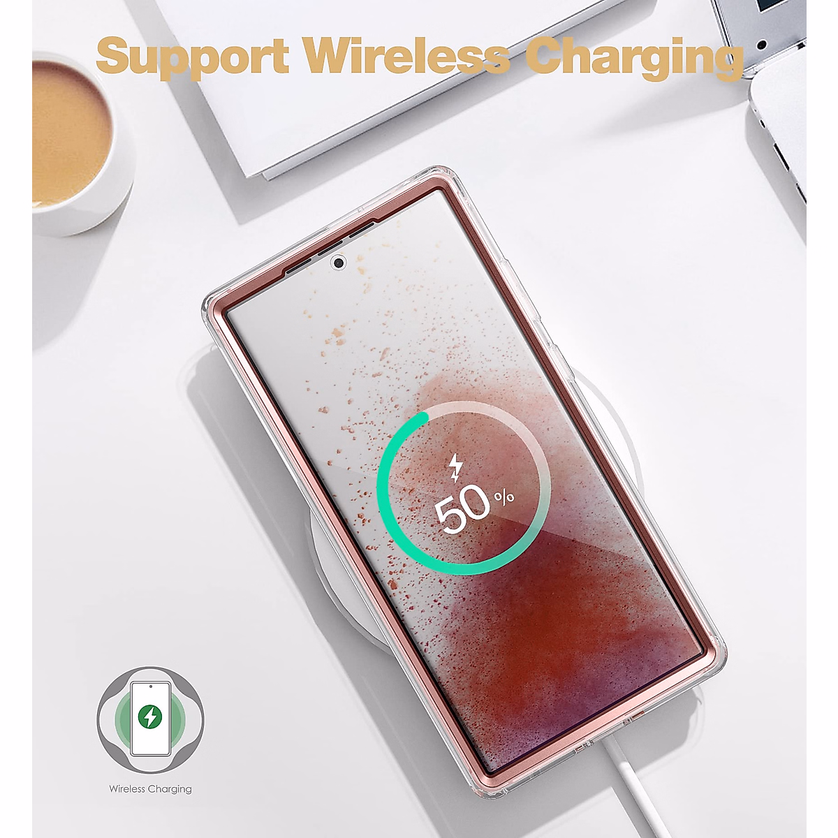 SURITCH for Samsung Galaxy S23 Ultra Case, [Built-in Screen Protector] [Dual-Layer Protection ] Full Protection Shockproof Rugged Bumper Phone Cover for Samsung S23 Ultra 6.8 Inch - Rose Marble