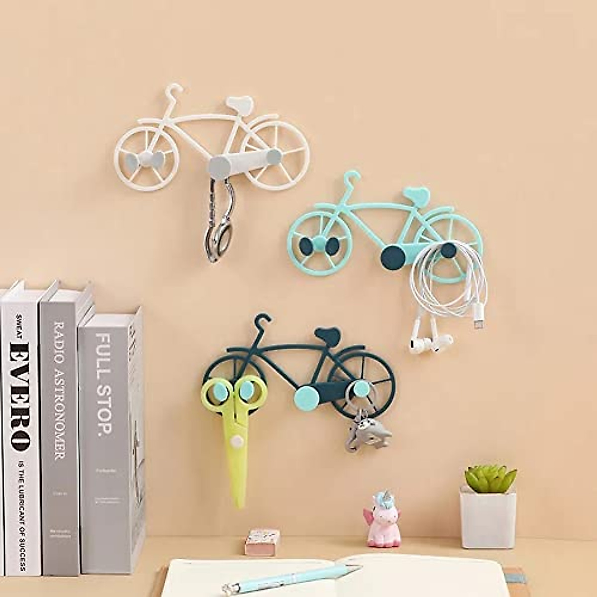 JruiZhp Coat Rack Coat Hooks,Household Free Punching Wall Hanging Coat Rack Creative 3Pcs Bicycle Three- Dimensional Decorative Hook Bedroom Living Room