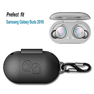 Aotao Silicone Case for Galaxy Buds 2019, Soft and Flexible, Scratch/Shock Resistant Silicone Cover with Carabiner for Galaxy Buds (Black)